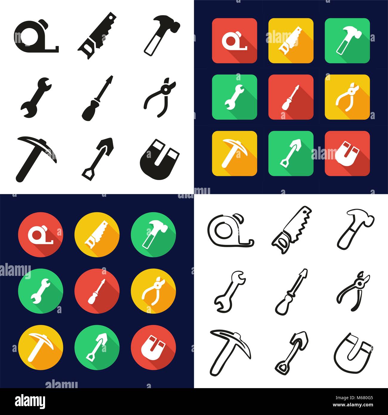 Tools All in One Icons Black & White Color Flat Design Freehand Set ...