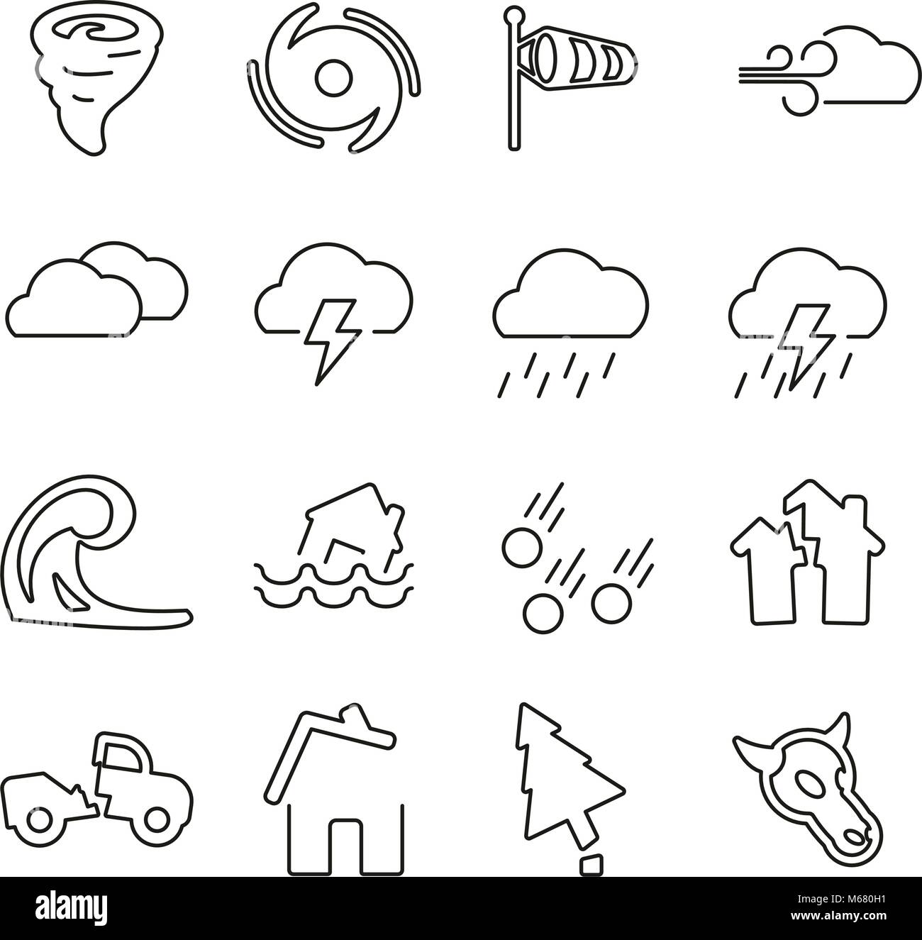 Tornado or Hurricane or Storm Icons Thin Line Vector Illustration Set ...