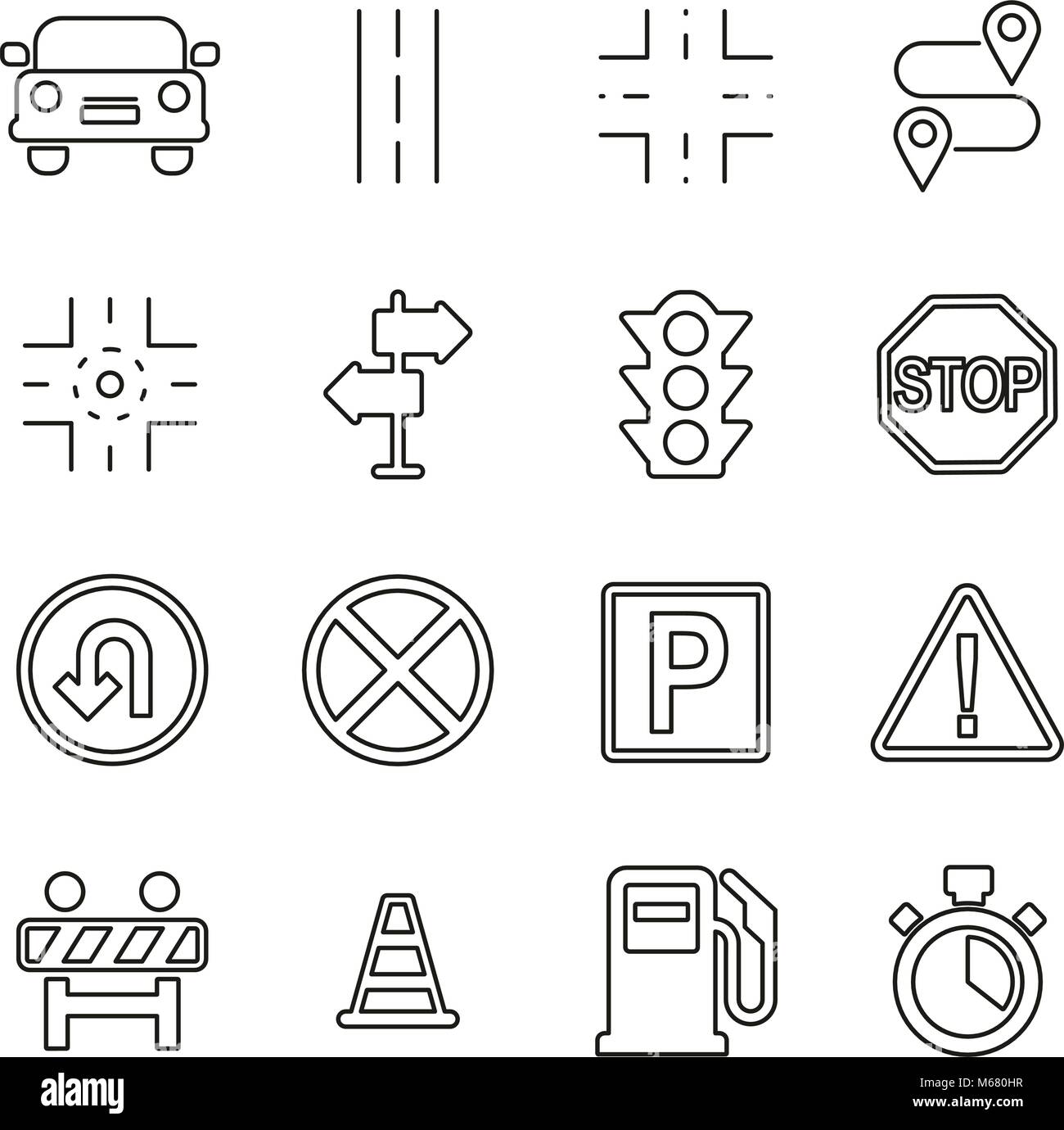 Traffic Icons Thin Line Vector Illustration Set Stock Vector Image ...