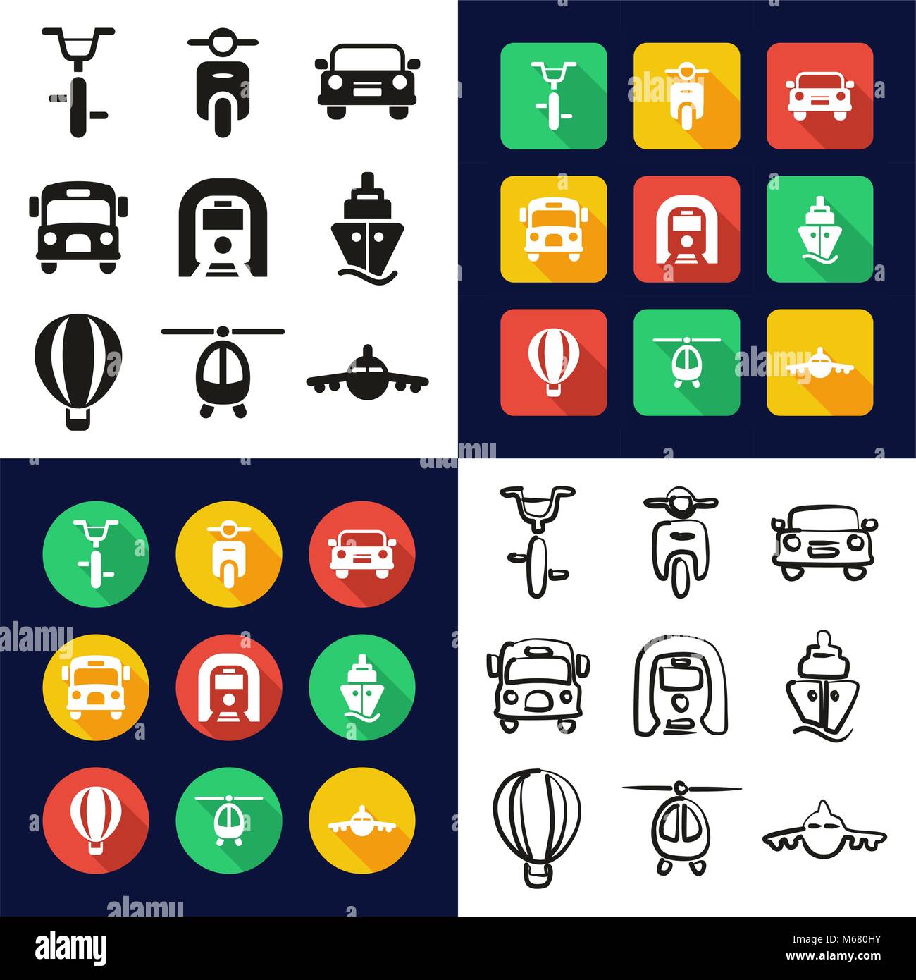 Transport All in One Icons Black & White Color Flat Design Freehand Set ...