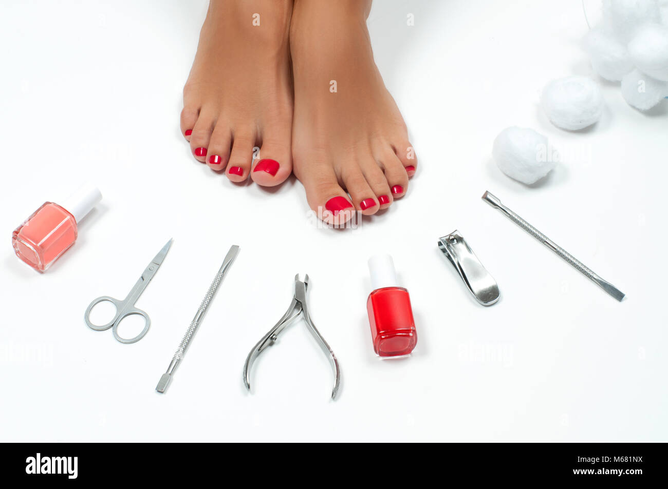 Foot care treatment and nail. Beautiful female feet at spa salon on ...