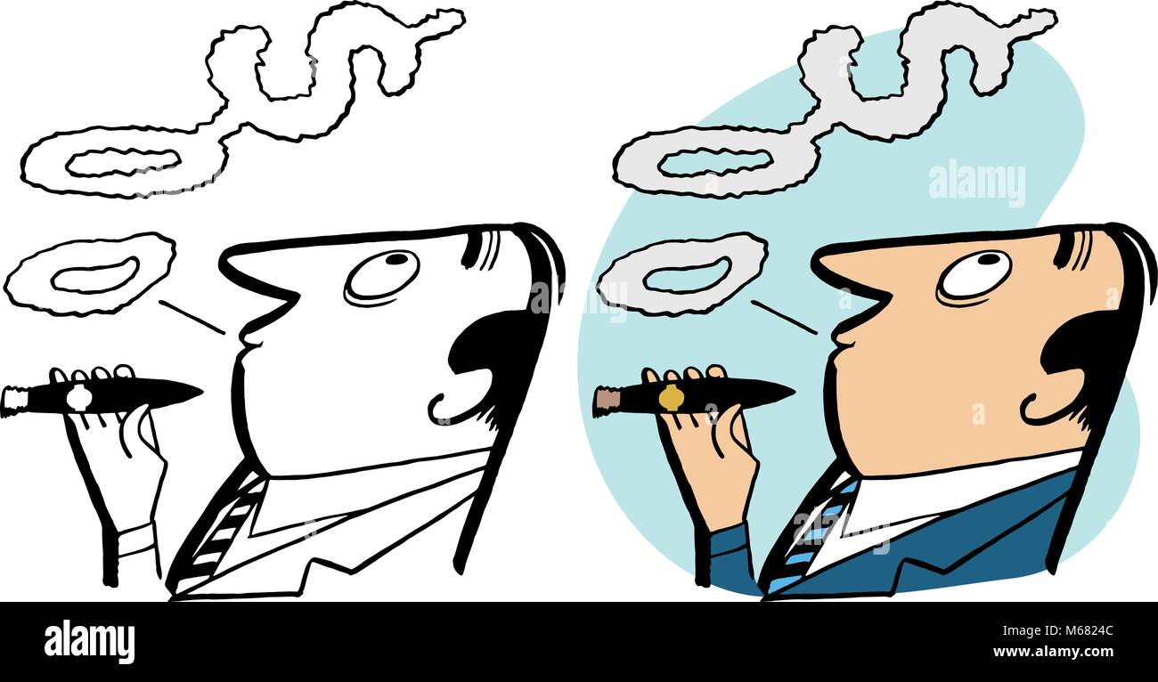 A man smoking a cigar blowing smoke rings that form a dollar sign Stock ...