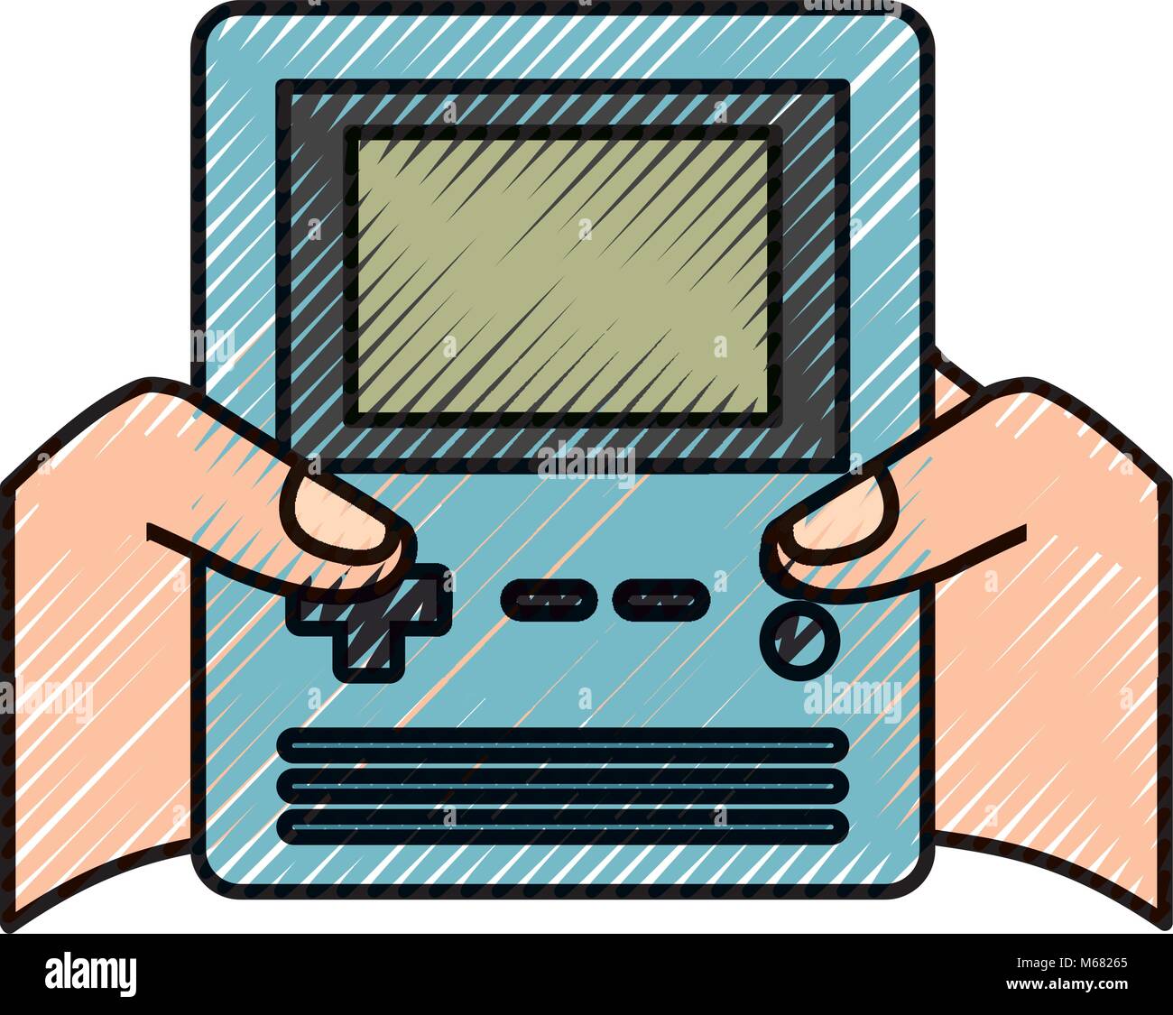 hands holding retro video game console vector illustration drawing ...