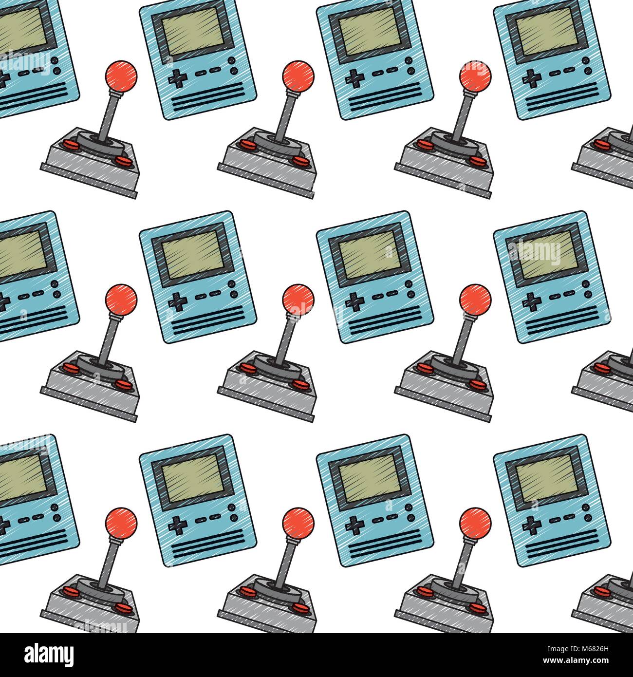 retro video game console portable and joystick pattern vector ...