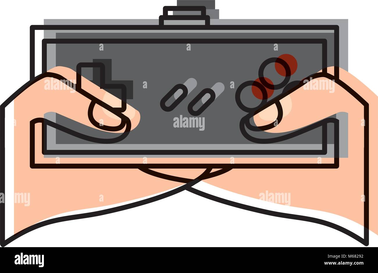 young man hands holding video game control push buttons vector ...