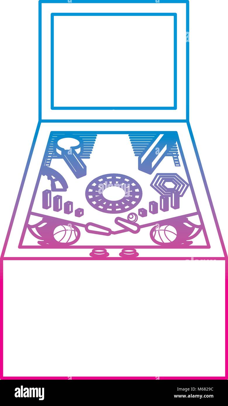 retro arcade screen pinball game machine vector illustration degrade ...