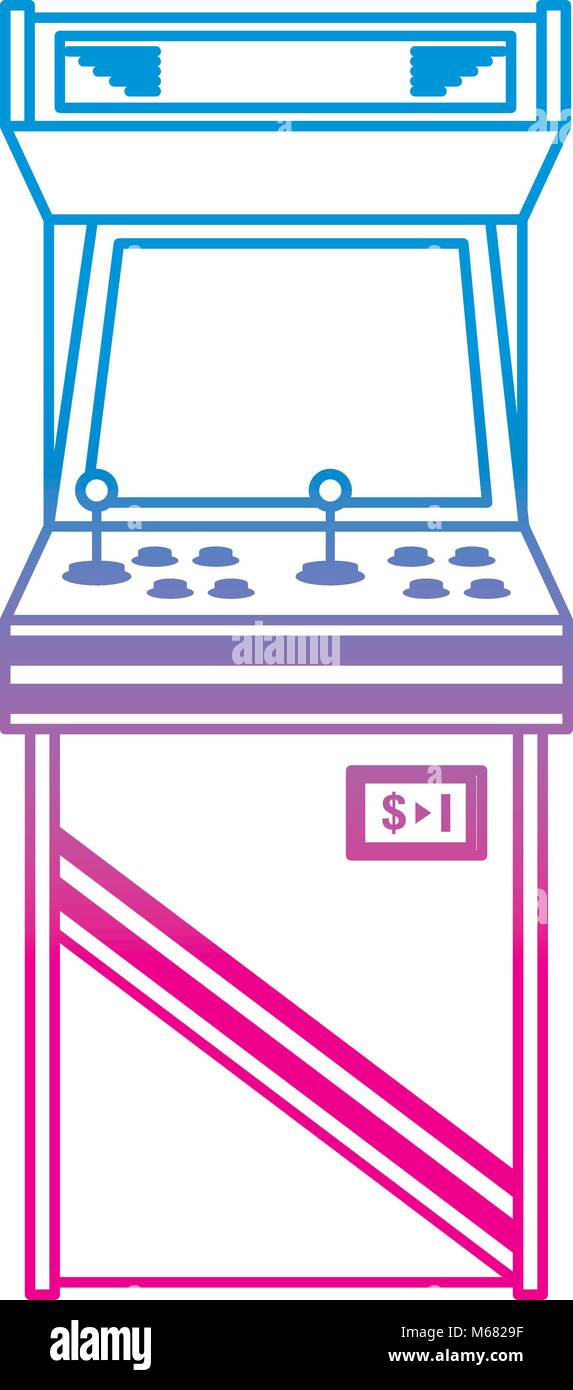 vintage arcade game machine with joysticks and buttons vector illustration degrade color line ...