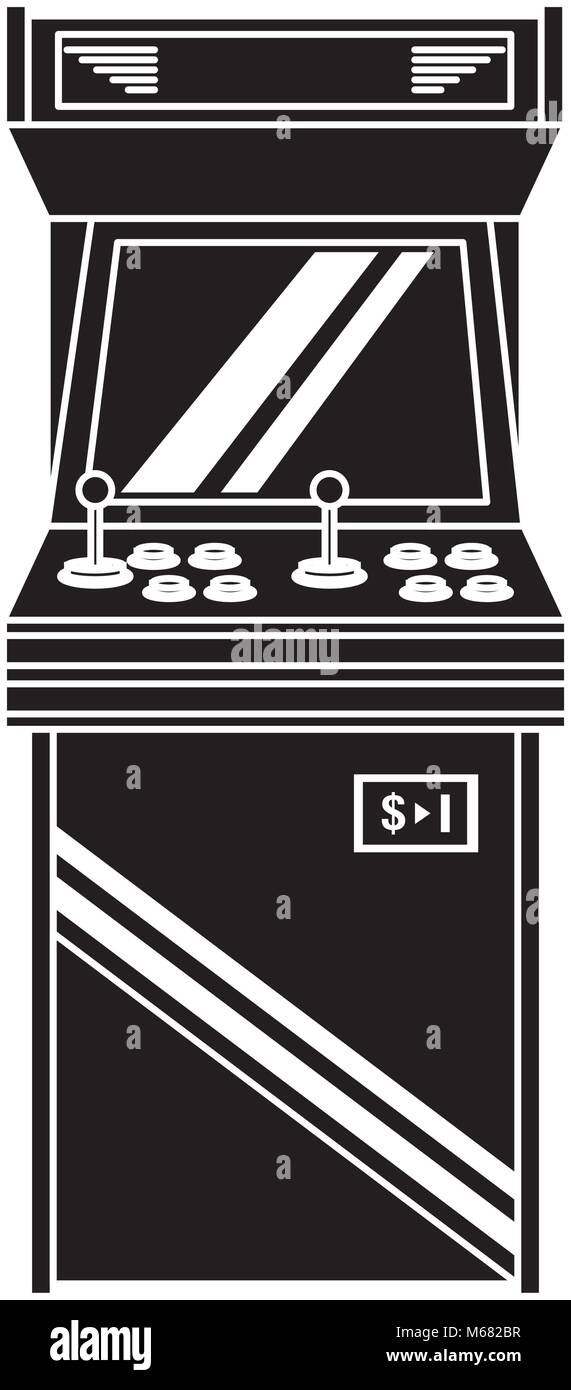 vintage arcade game machine with joysticks and buttons vector illustration black and white ...