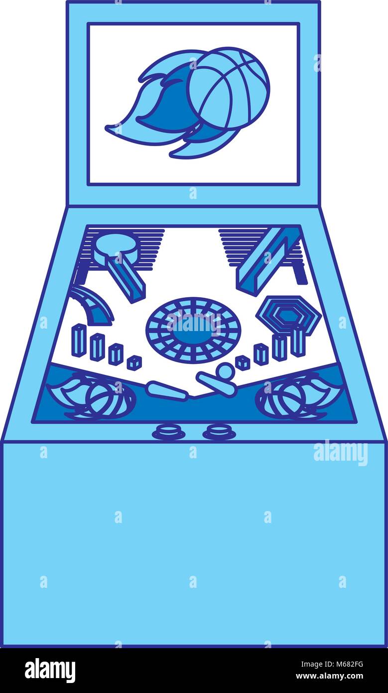 retro arcade screen pinball game machine vector illustration blue ...