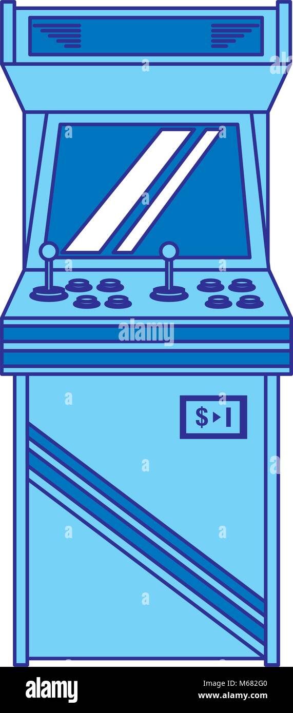 vintage arcade game machine with joysticks and buttons vector illustration blue design Stock ...