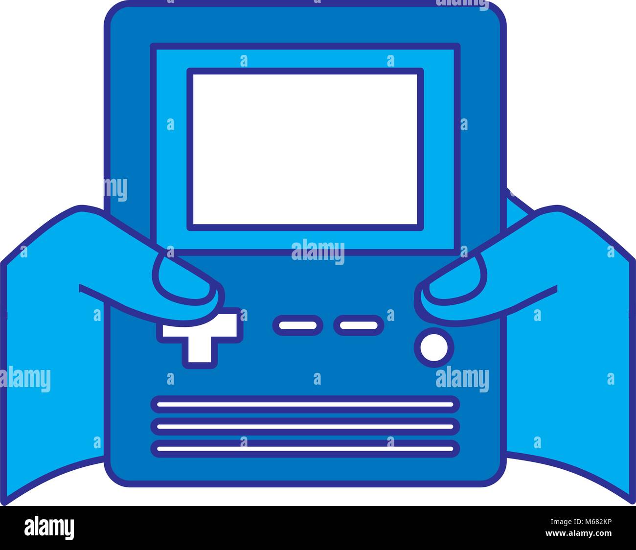 hands holding retro video game console vector illustration blue design ...