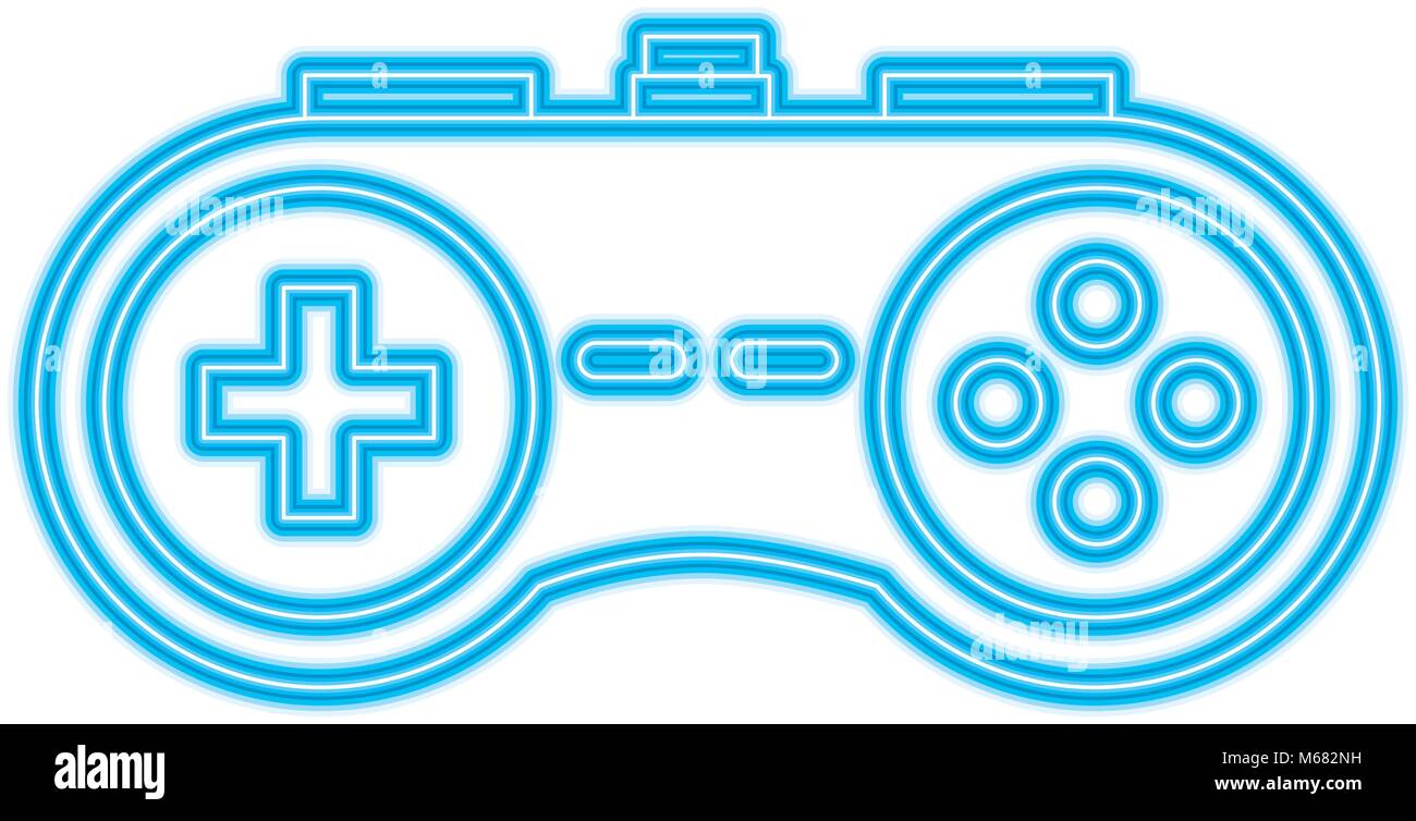 video console gamepad device buttons vector illustration blue neon line ...