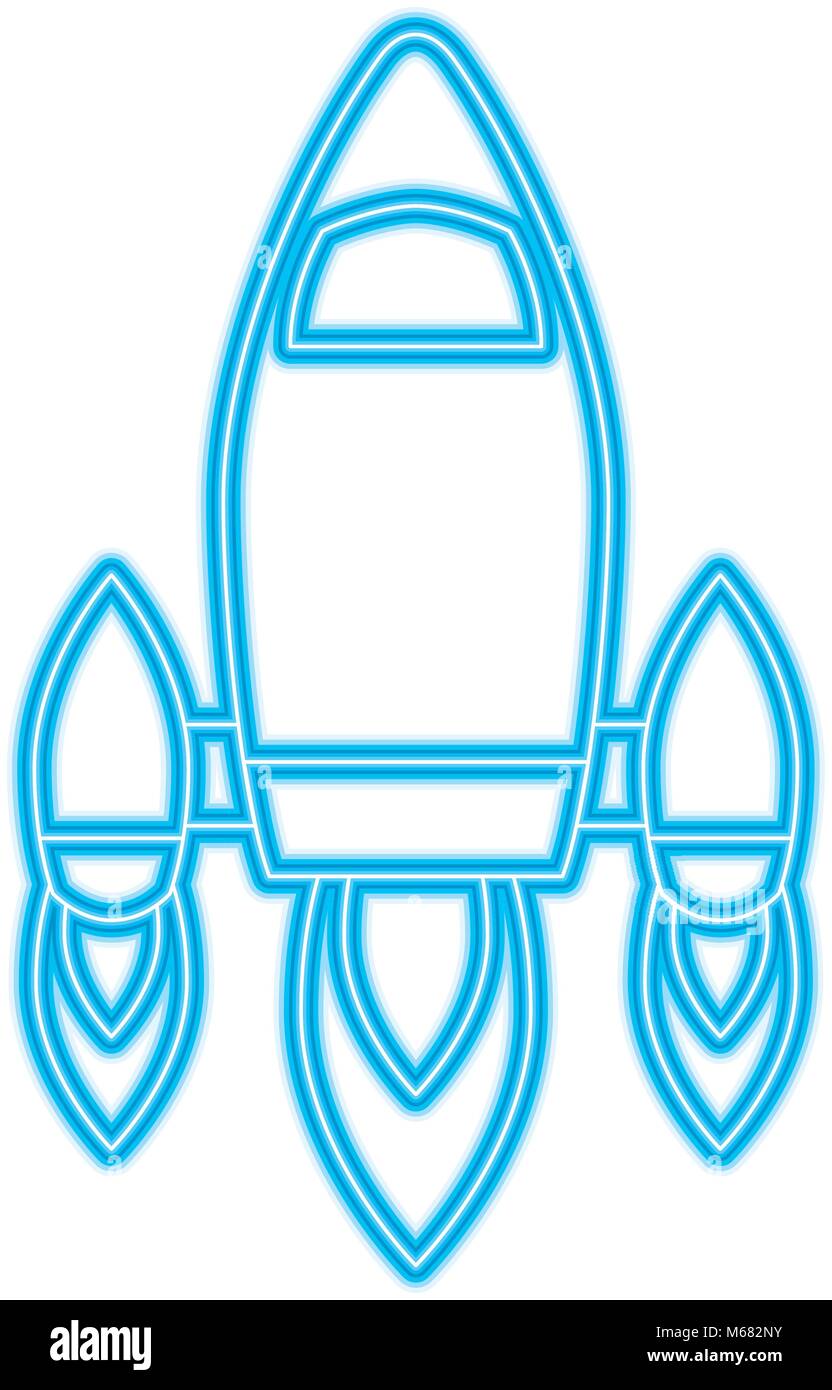 video game retro rocket launch style vector illustration blue neon line ...