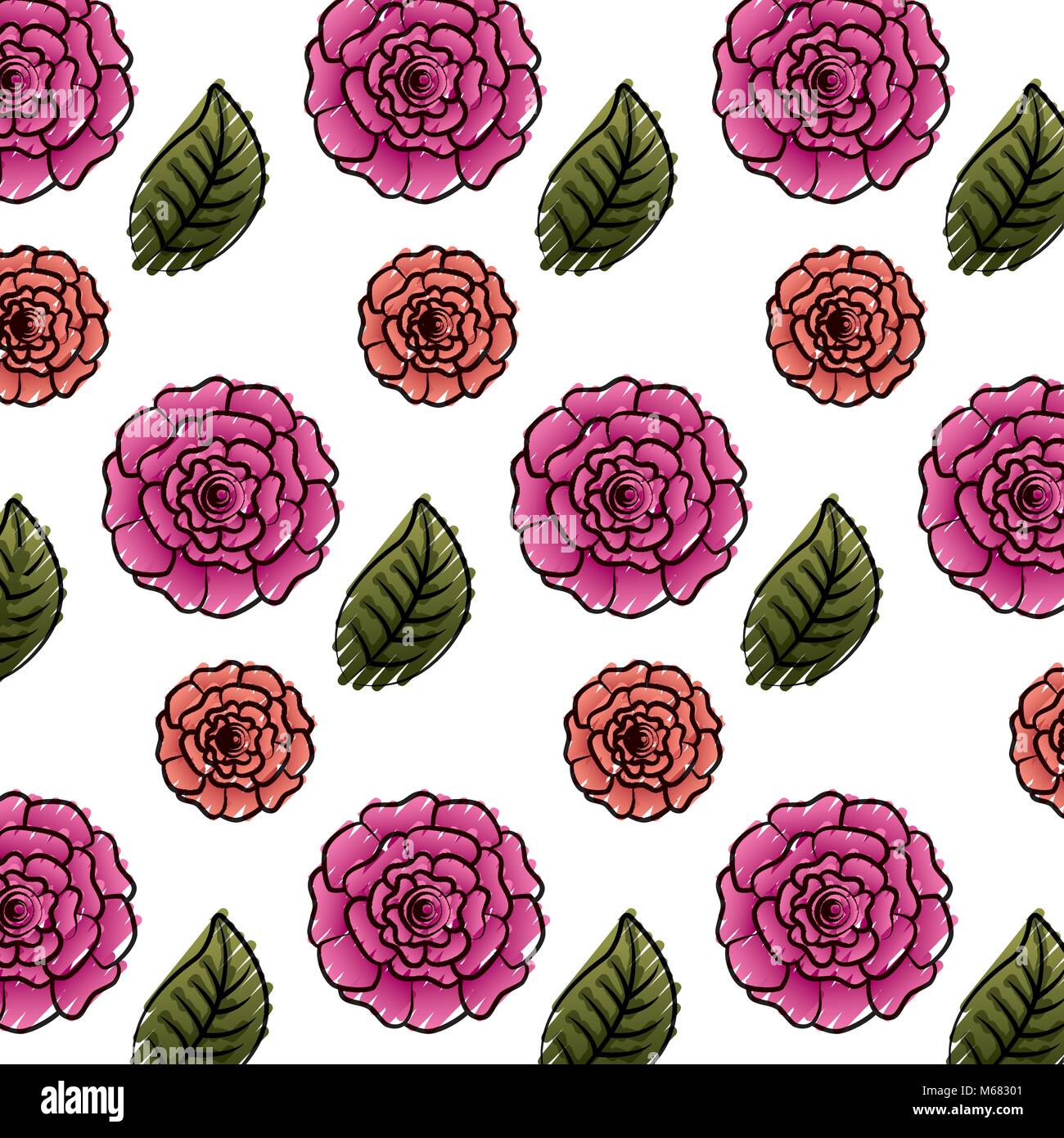 pattern flowers and leaves floral wallpaper texture vector illustration ...