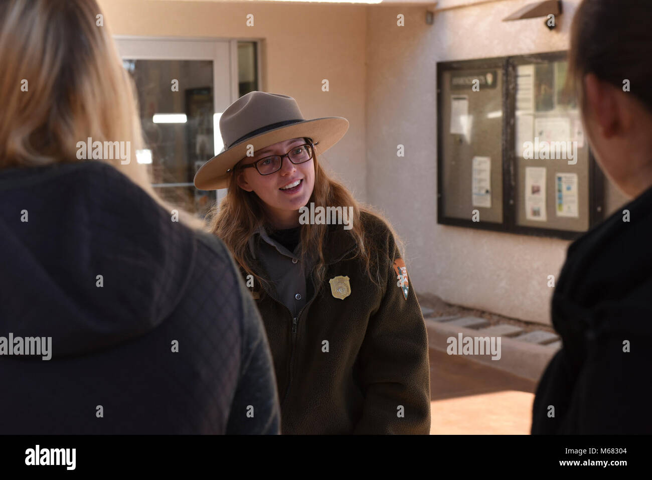 Patio talk with Park Ranger Stock Photo - Alamy