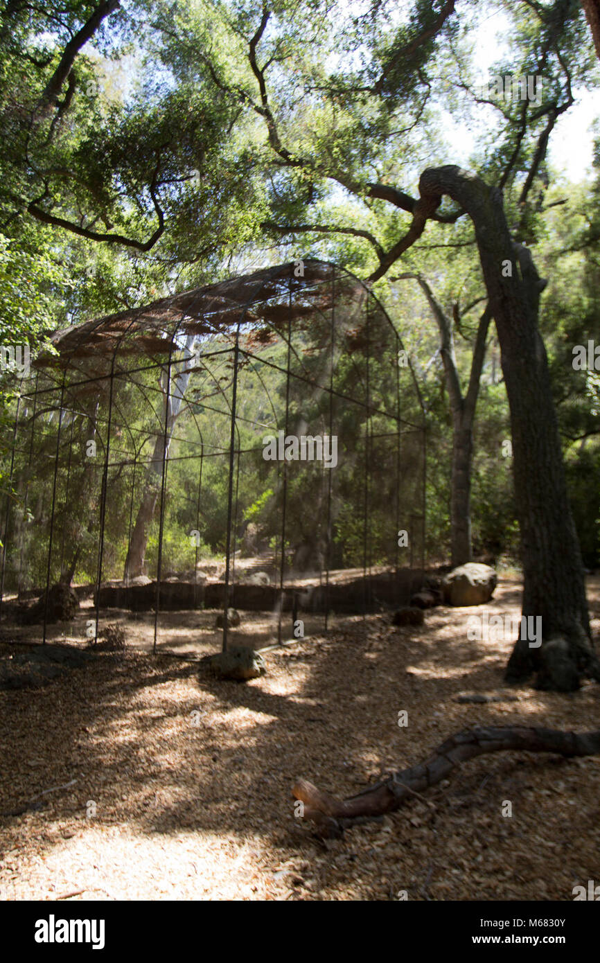 Peter Strauss Ranch. Aviary cage that once kept colorful peacocks ...