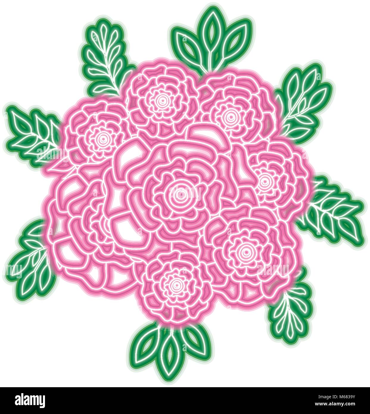 bunch flowers carnation leaves oranement vector illustration neon pink ...