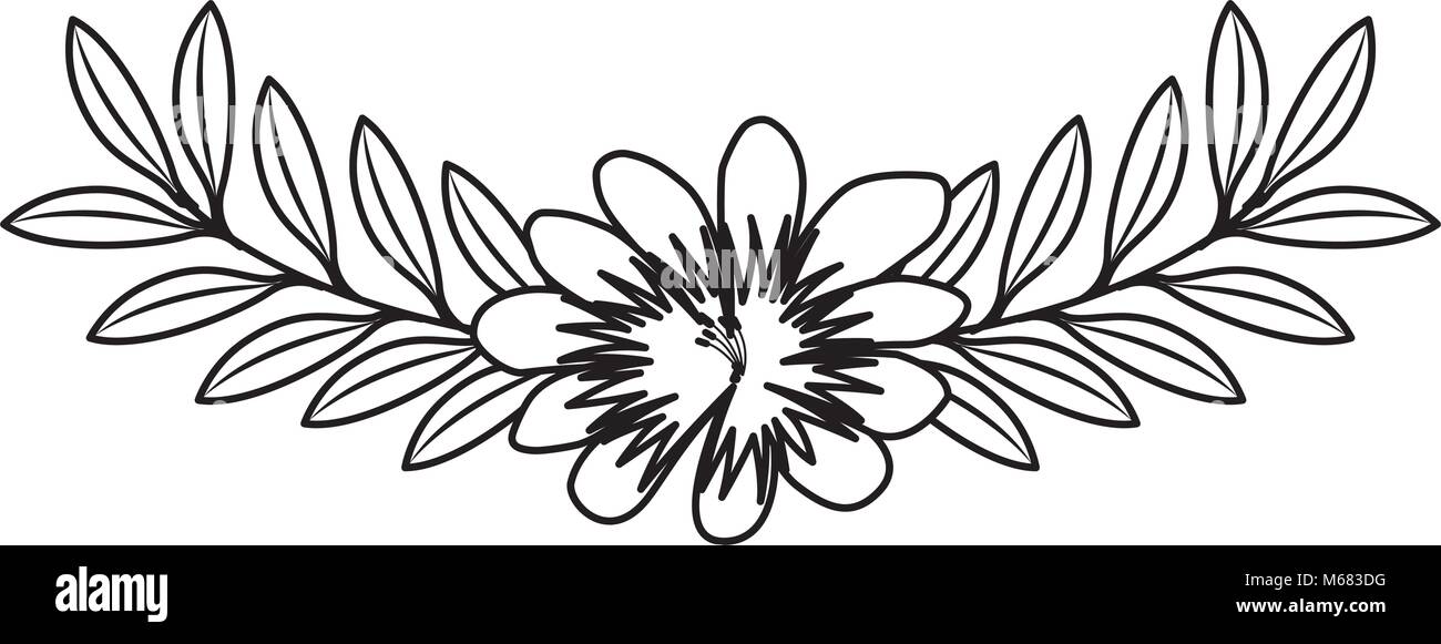 cute flower and branch with leaves foliage decoration vector ...