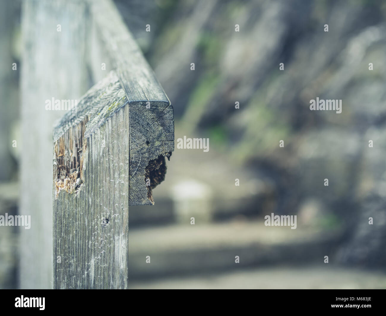 A wooden banister outside in nature Stock Photo - Alamy