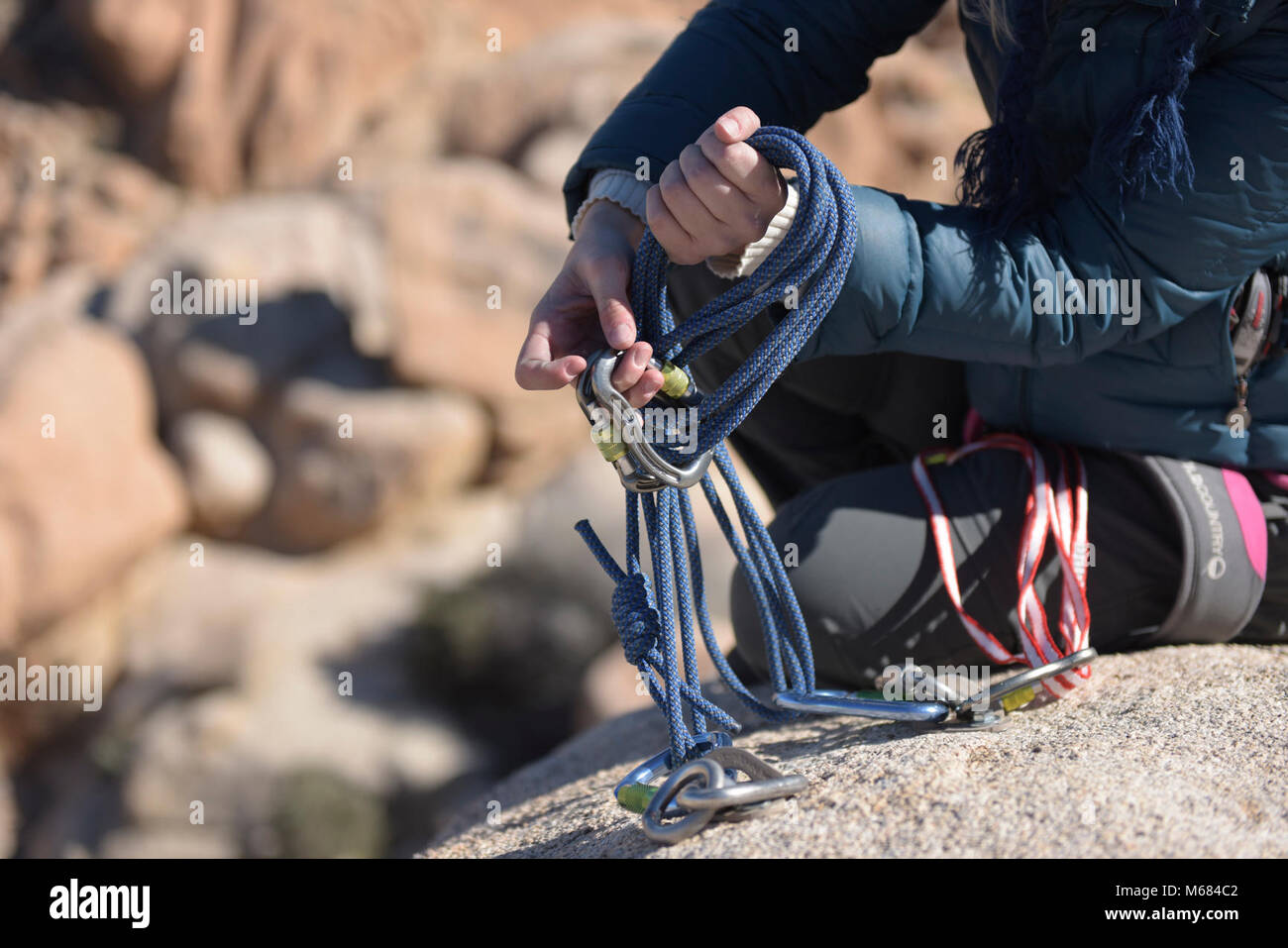 Setting up a top rope Stock Photo - Alamy