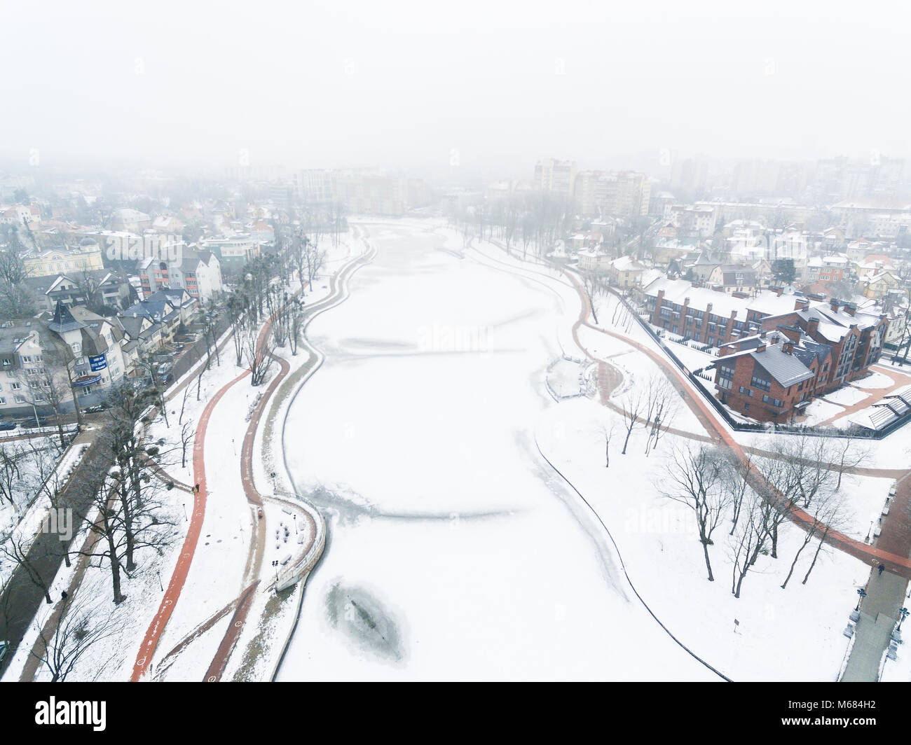 Aerial: Frozen Upper Lake in winter, Kaliningrad Stock Photo - Alamy