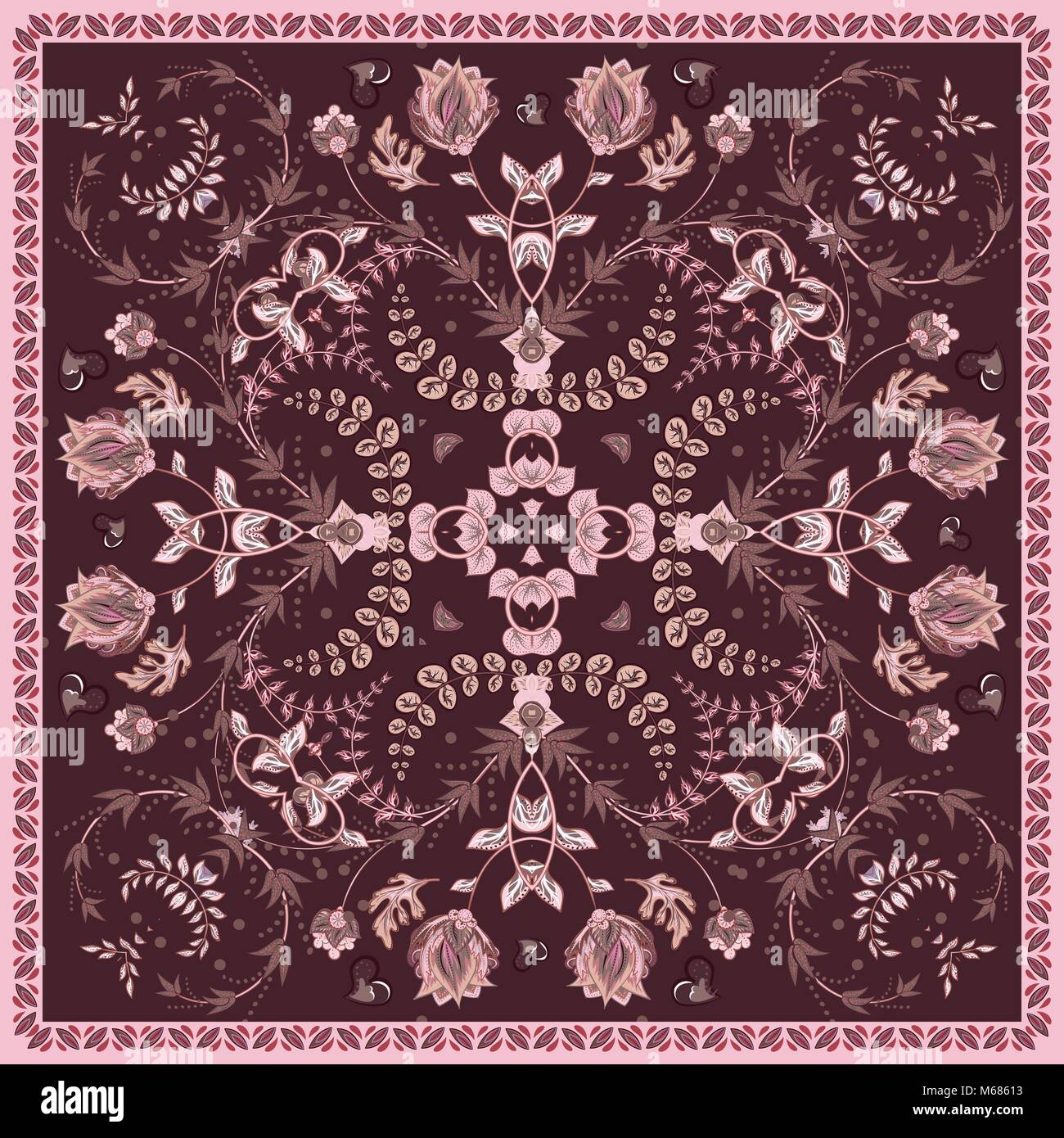 Design for square pocket, shawl, textile. Paisley floral pattern Stock ...