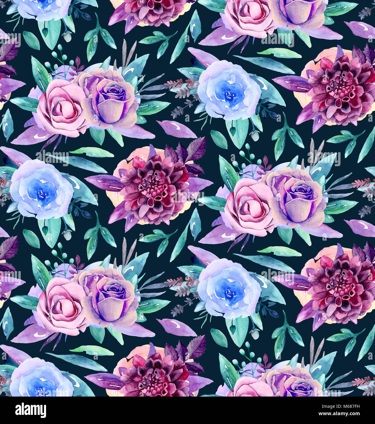 Purple watercolor flowers hi-res stock photography and images - Alamy