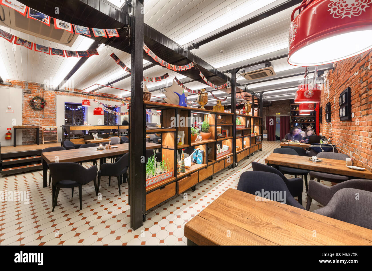 Interior of the Russian farm restaurant "LAVKALAVKA Stock Photo - Alamy