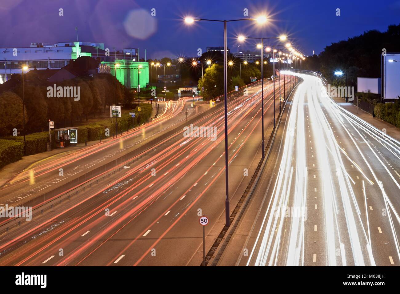 Motorway, Light trails, A40 London Stock Photo - Alamy