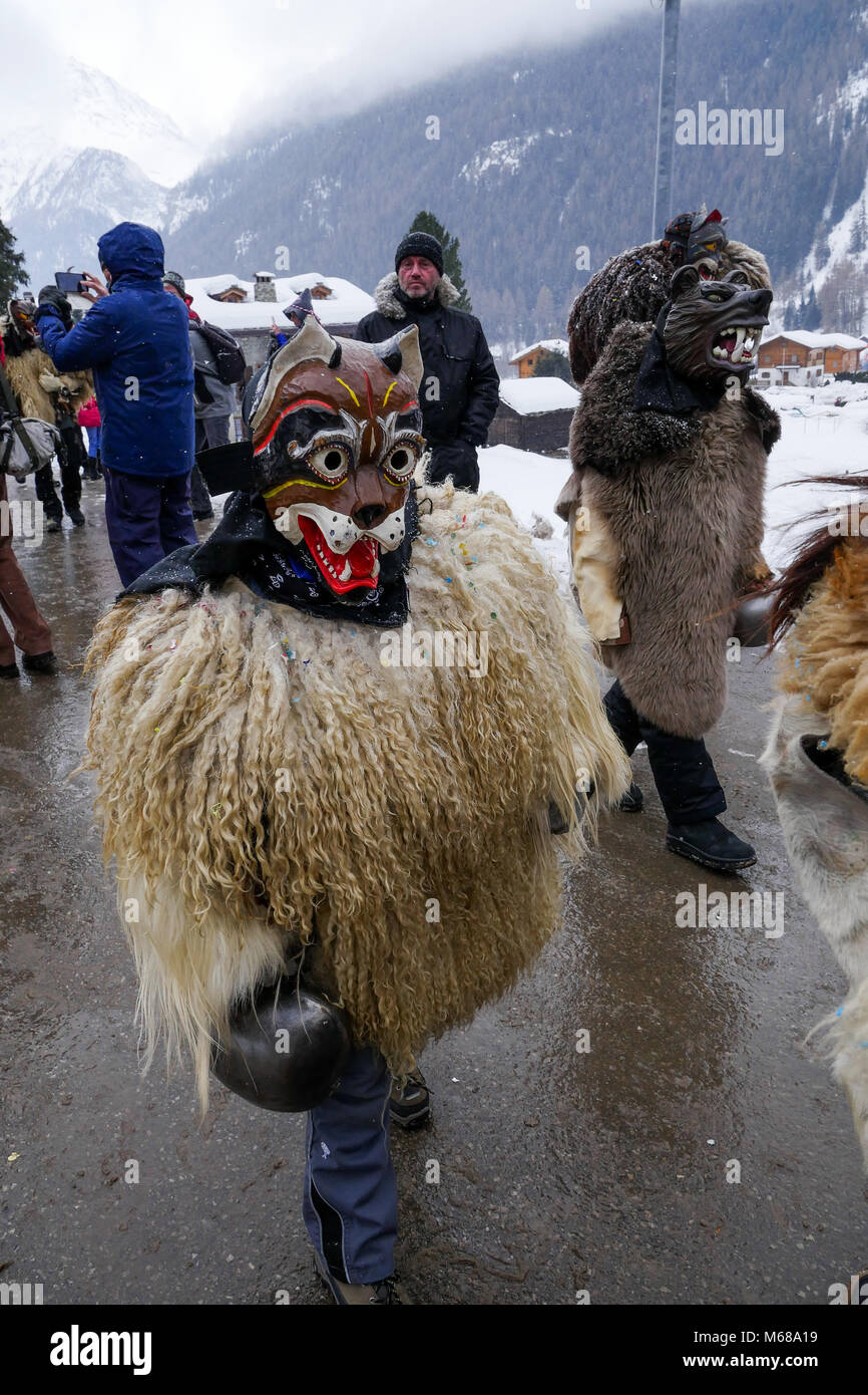 Traditional carnival in Evolene, Val d'Herens, Valais, Swiss Stock ...