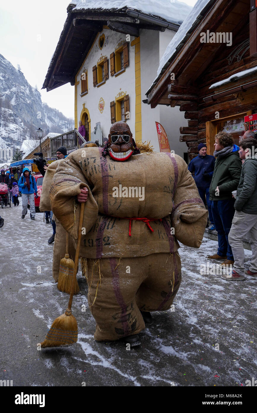 Traditional carnival in Evolene, Val d'Herens, Valais, Swiss Stock ...