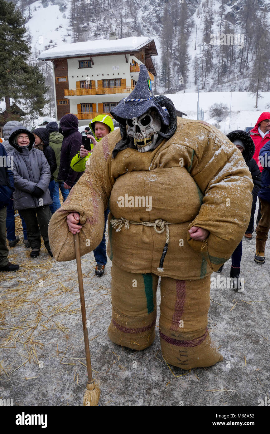 Traditional carnival in Evolene, Val d'Herens, Valais, Swiss Stock ...
