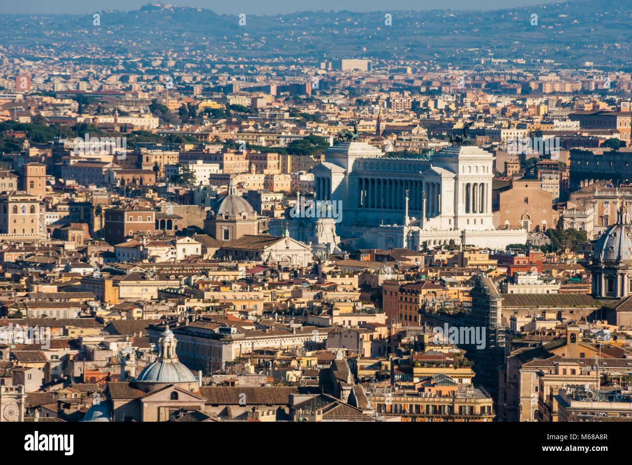 View of Rome from the St. Peter dome looking at the Altare della Patria ...