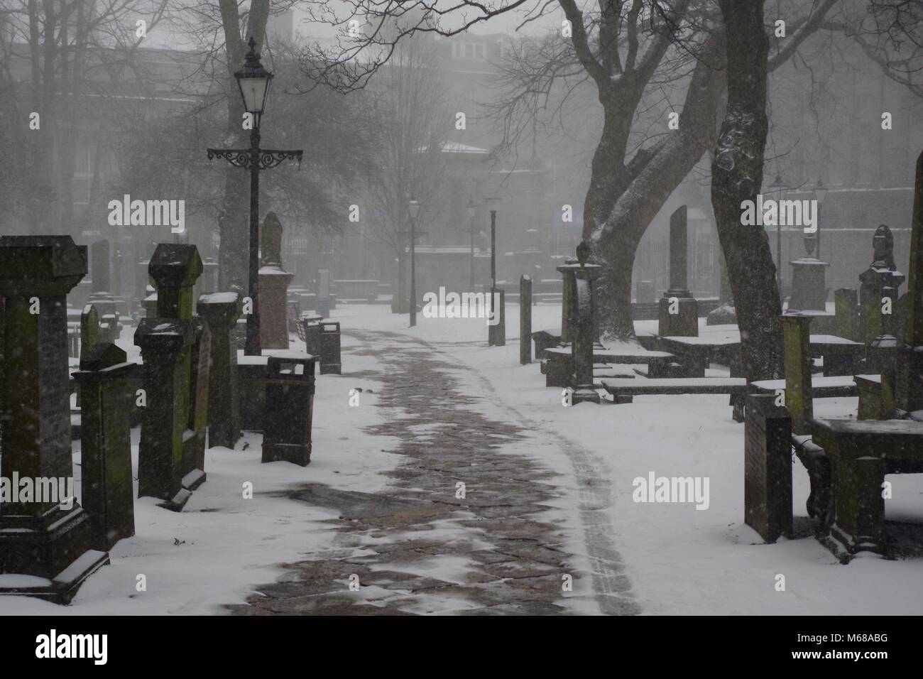 Snowy Graveyard, St Nicholas Kirk. Beast from the East, Snow Storm Emma ...