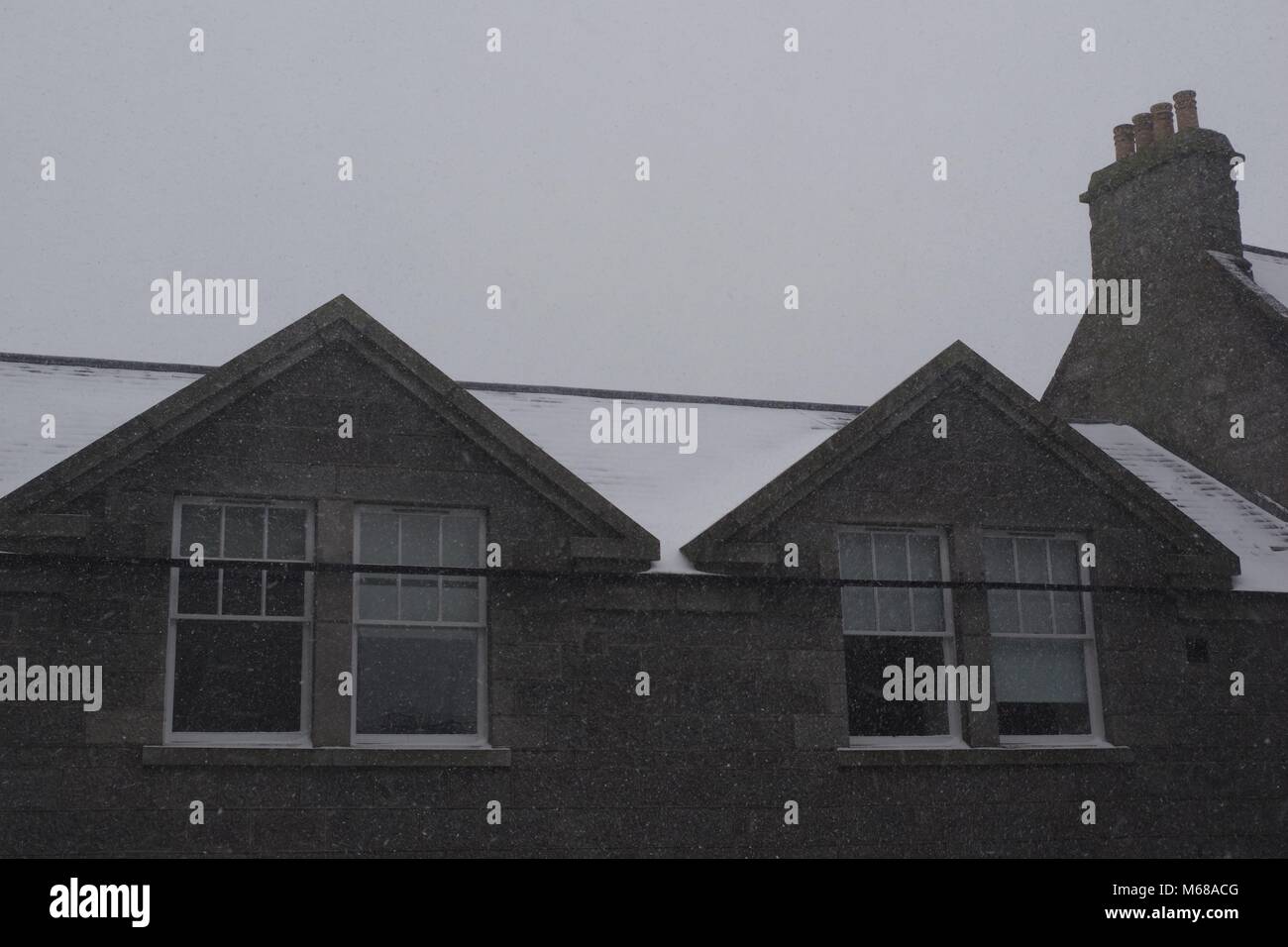 Snowy Rooftop with Triangular Windows. Scottish Granite House. Beast ...