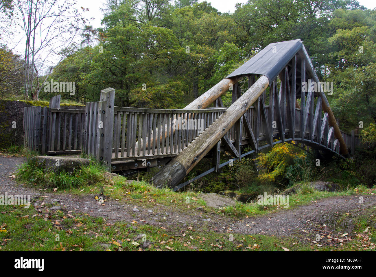 Wooden and steel footbridge over Bracklinn Falls, Callander, Loch ...