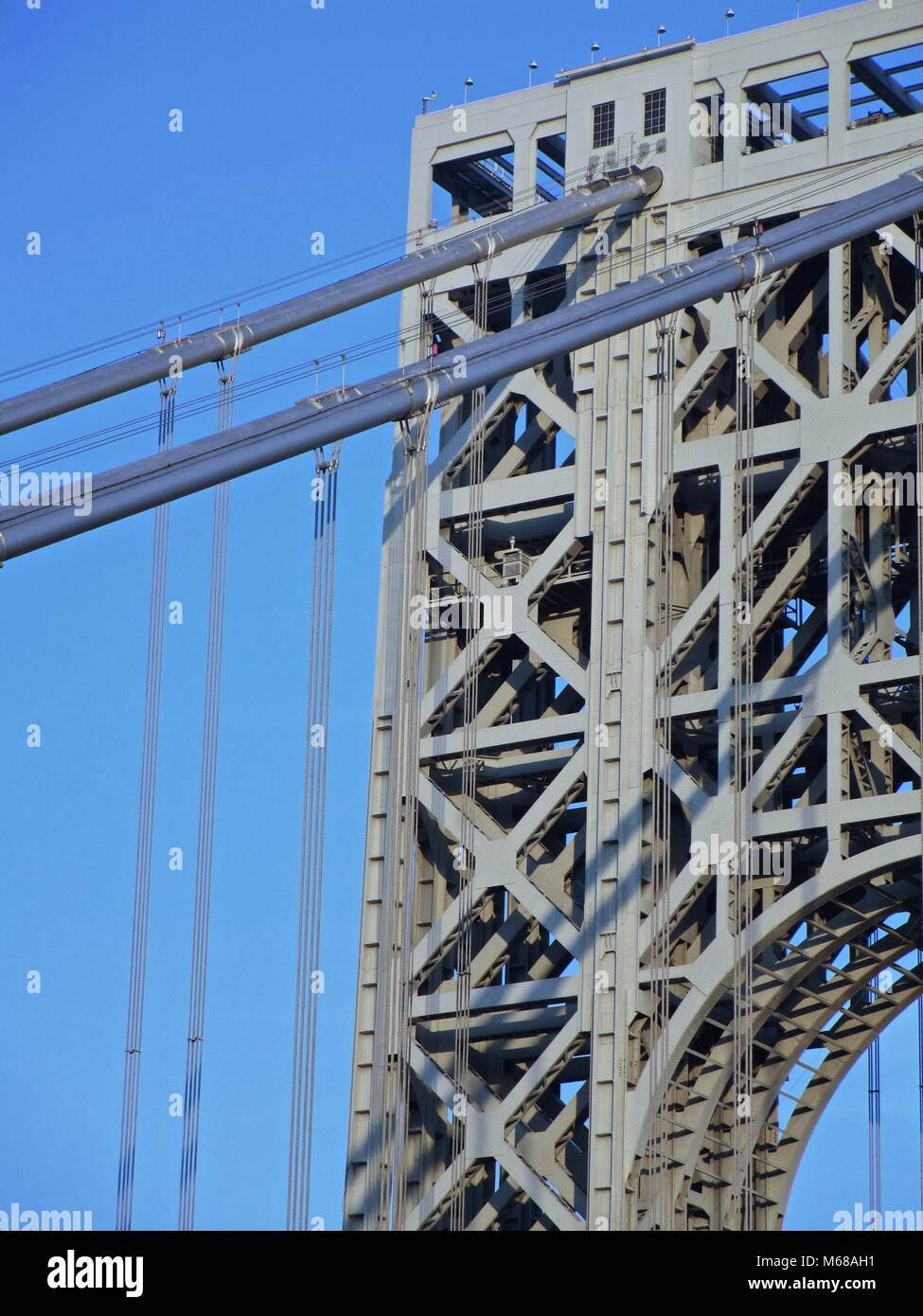 Detail of the George Washington Bridge, a double-decked suspension ...