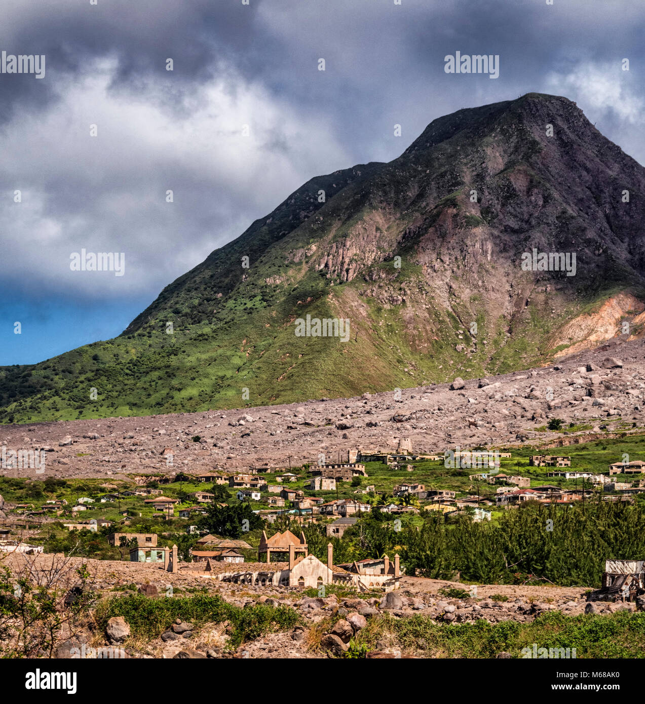 The Soufriere Hills Volcano and the deserted ex capital city of Plymouth, Montserrat after the ...