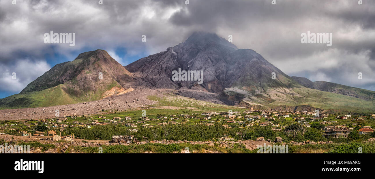 The Soufriere Hills Volcano and the deserted ex capital city of Plymouth, Montserrat after the ...