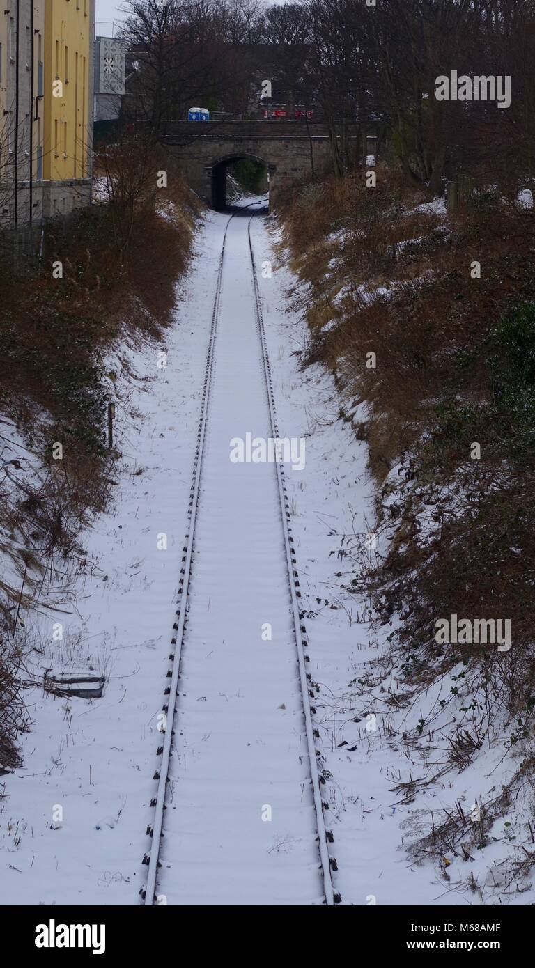 Snow on Train Tracks. Beast from the East, Snow Storm Emma. Aberdeen ...