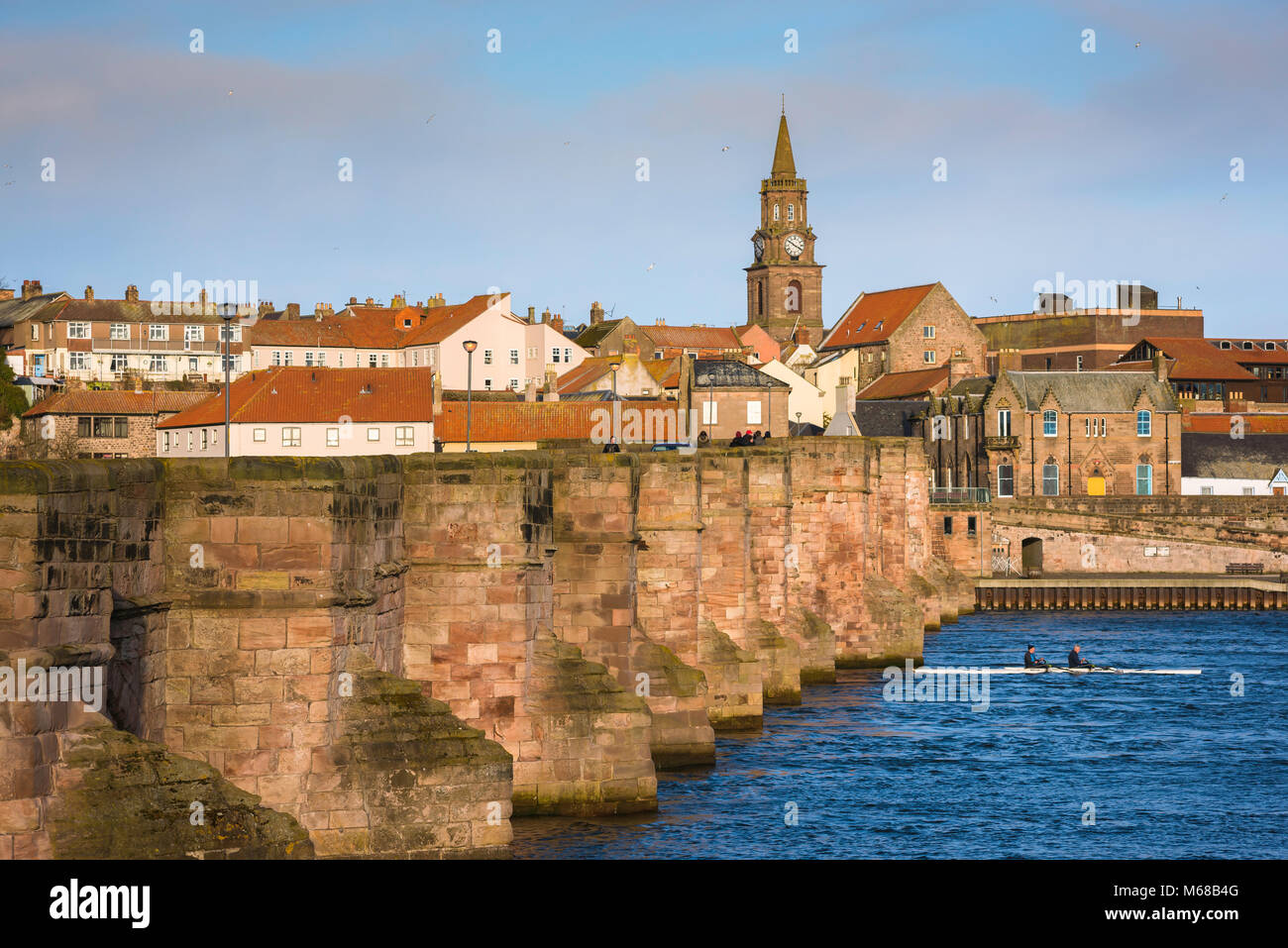 River Tweed Berwick, view of the old 17th Century bridge across the ...
