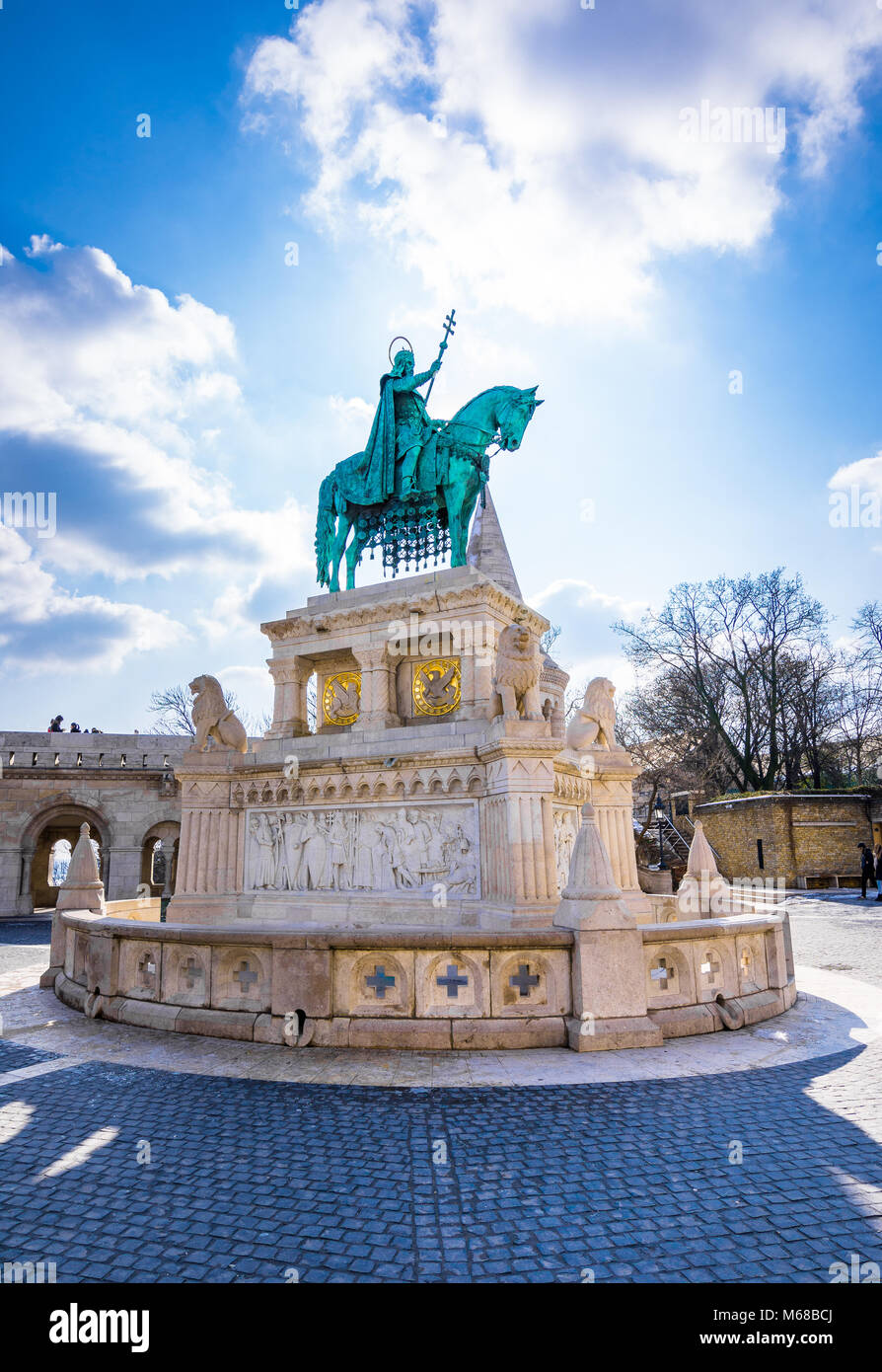 King Saint Stephen statue and fishermen towers at Matthias Church ...