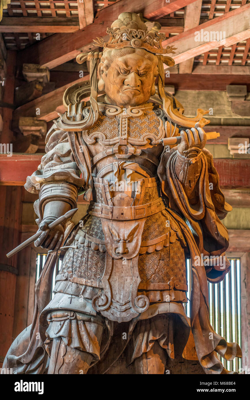 Wooden statue of Komokuten guardian (Deva king) One of Celestial ...