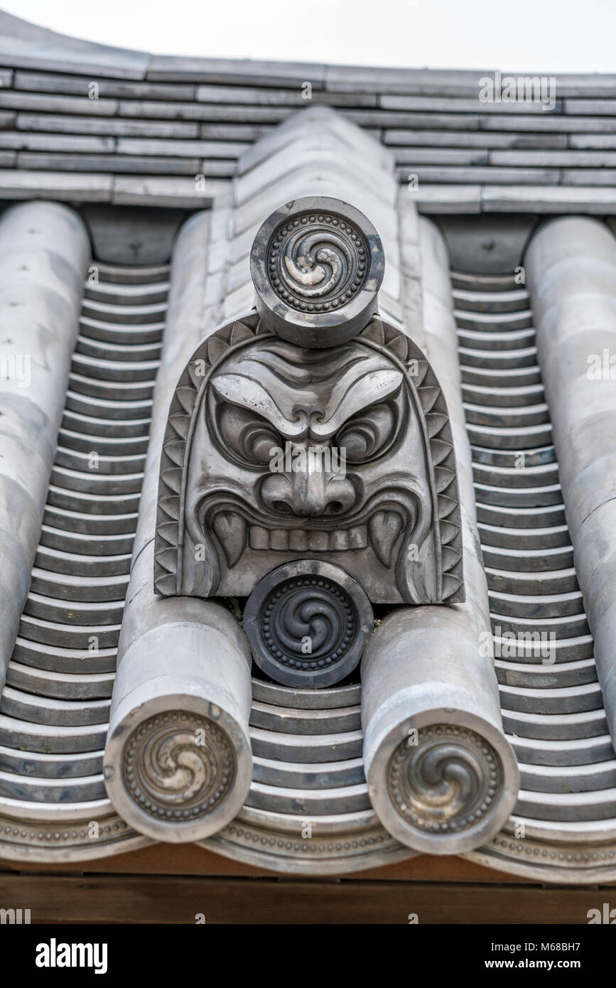Ridge-End Onigawara (Ogre goblin tile) at Yakushi-Ji temple Complex ...