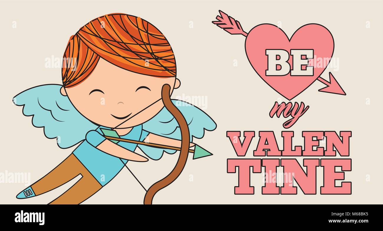 cute little boy cupid be my valentines celebration banner vector ...