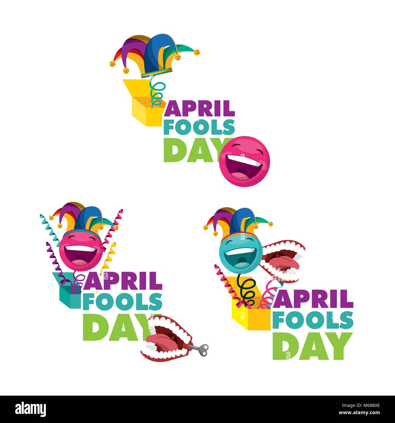 fools day collection joke box happy celebration white background vector ...