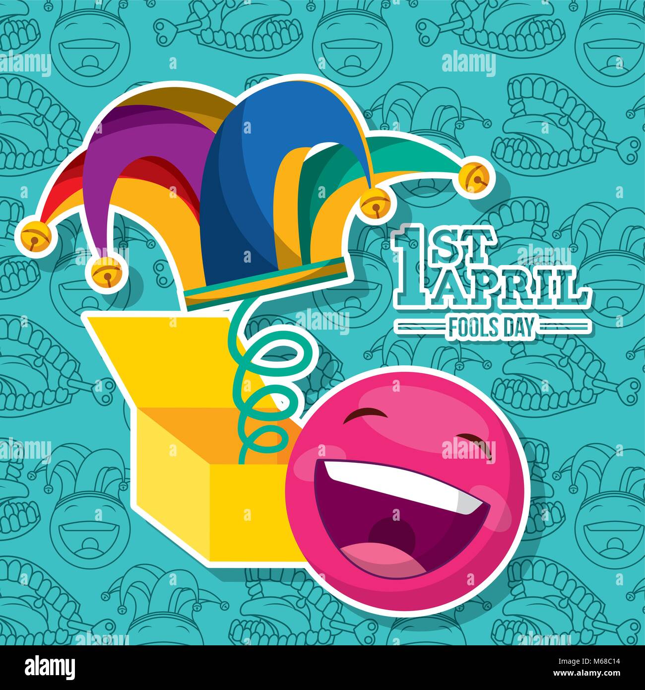 april fools day - smile emoticon jester hat in box party vector ...