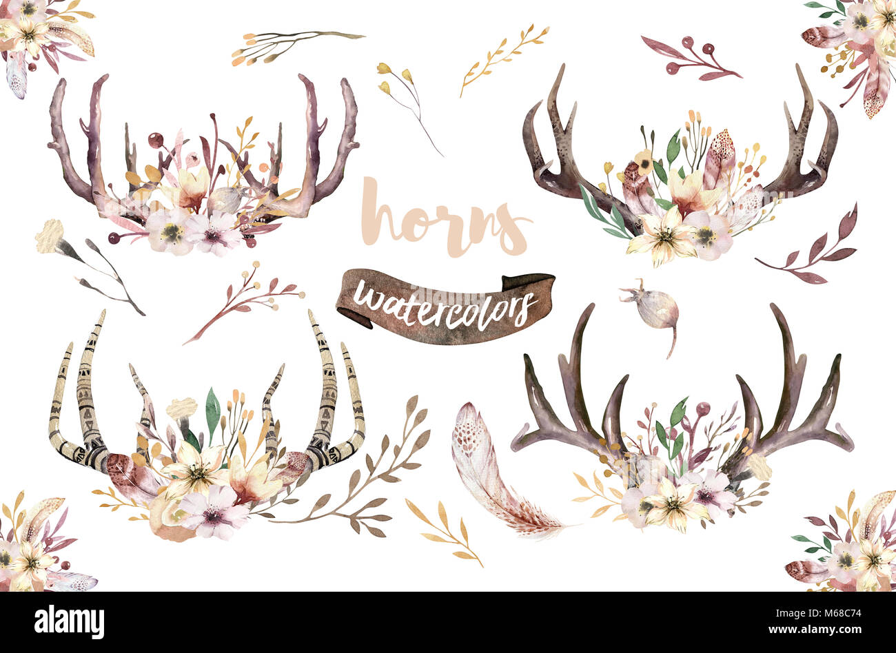 Watercolor Deer Antlers