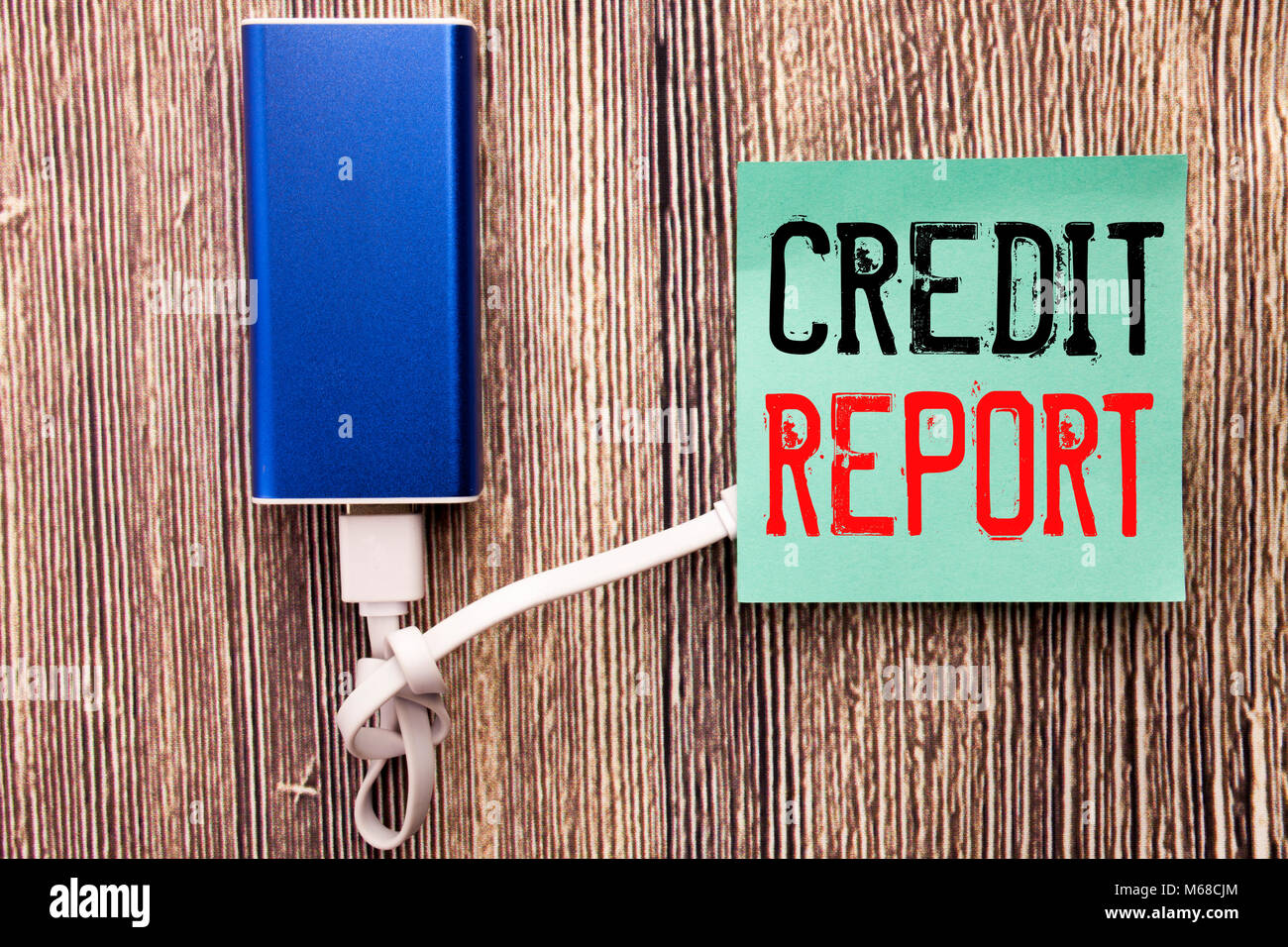 Handwritten text caption showing Credit Report. Business concept ...