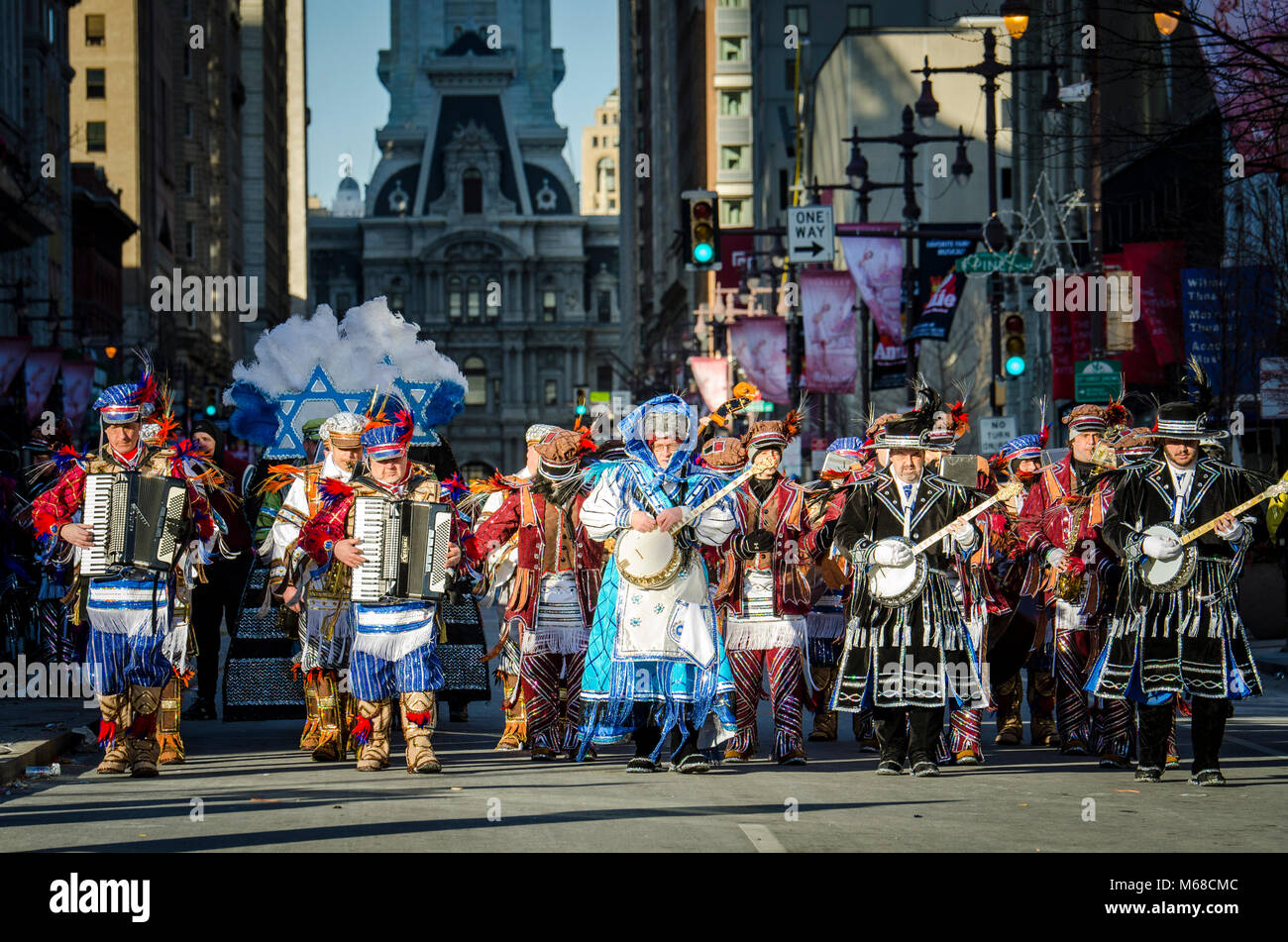 Philadelphia PA / USA. Thousands celebrate teh annual Mummers Day ...